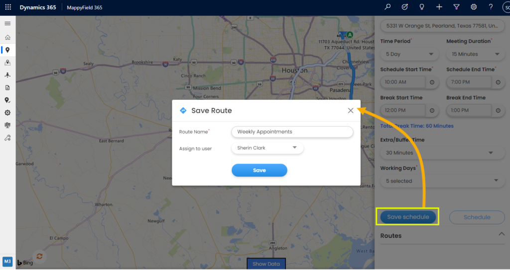 Autoschedule Route for Selected Record using MappyField 365 - AppJetty Blog
